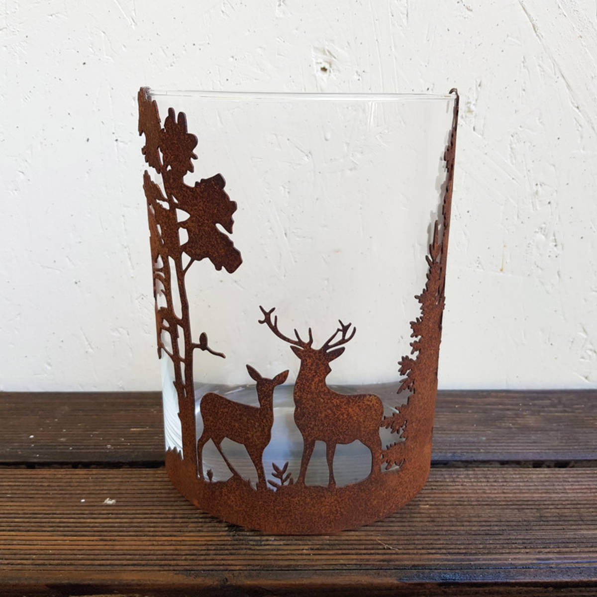 Photophore forêt en fer rouillé, 15x20cm