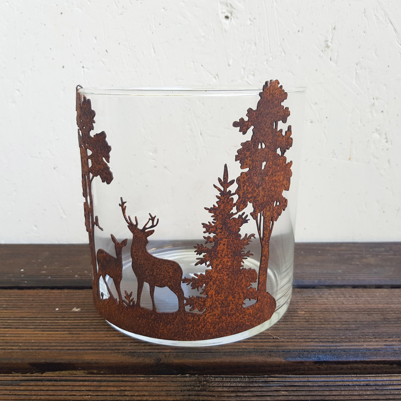 Photophore forêt en fer rouillé, 15x15cm